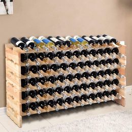 Costway - Weinregal für 72 Flaschen, Stapelbar, Kieferholz, Flaschenregal Weinständer 119x29x72cm