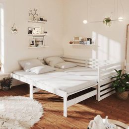 MAISONCHIC Tagesbett Ausziehbar Doppelbett Bett für Schlafzimmer Weiß Kiefer Massivholz 2x(90x200) cm DE92273