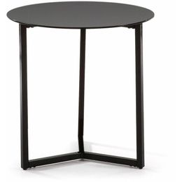 Beistelltisch Raeam schwarz rund ø 50 cm aus gehärtetem Glas und Beinen aus Stahl in schwarz - Kave Home