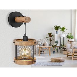 meineWunschleuchte Led Wandleuchte mit Holz 1-flammig, Gitter schwarz Ø16cm