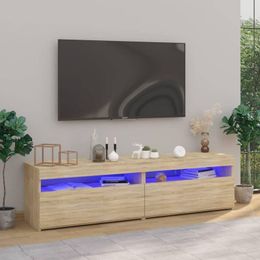 MAISONCHIC - 2er Set TV-Schränke TV-Lowboards für Wohnzimmer TV-Möbel mit LED-Leuchten Sonoma-Eiche 75x35x40 cm DE72526 - Braun