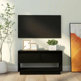 MAISONCHIC TV-Lowboard für Wohnzimmer tv Schrank TV-Möbel Schwarz 74x34x40 cm Massivholz Kiefer DE71301