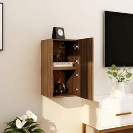 MAISONCHIC 2er Set TV-Wandschränke TV-Lowboards für Wohnzimmer TV-Möbel Braun Eiche 30,5x30x30 cm DE72851