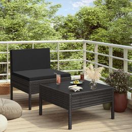 MAISONCHIC 2-tlg. Gartenmöbel Set Sitzgruppe Essgruppe mit Auflagen Poly Rattan Schwarz DE22795