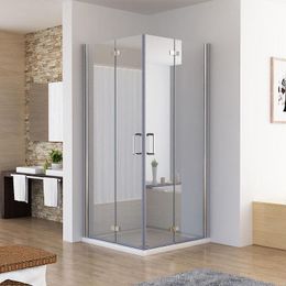 MIQU 80 x 80 x 195 cm Duschkabine mit Duschwanne Eckeinstieg Dusche Falttür 180º Duschwand Duschabtrennung NANO Glas