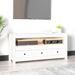 MAISONCHIC - TV-Lowboard für Wohnzimmer tv Schrank TV-Möbel Weiß 114x35x52 cm Massivholz Kiefer DE30337