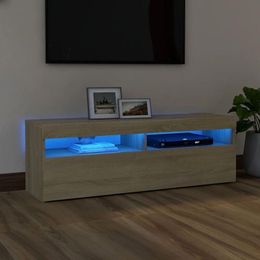 MAISONCHIC TV-Lowboard für Wohnzimmer tv Schrank TV-Möbel mit LED-Leuchten Sonoma-Eiche 120x35x40 cm DE96695