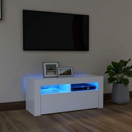 MAISONCHIC - TV-Lowboard für Wohnzimmer tv Schrank TV-Möbel mit LED-Leuchten Weiß 90x35x40 cm DE40225