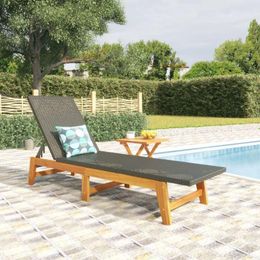 MAISONCHIC Gartenliege Sonnenliege Relaxliege für Garten, Balkon und Terrrasse mit Tisch Poly Rattan und Massivholz Akazie DE31009