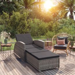 MAISONCHIC Gartenliege Sonnenliege Relaxliege für Garten, Balkon und Terrrasse mit Dunkelgrauer Auflage Poly Rattan Grau DE51486