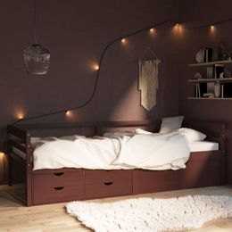 MAISONCHIC Massivholzbett mit Schubladen Einzelbett Bett für Schlafzimmer Dunkelbraun Kiefer 90x200 cm DE86452