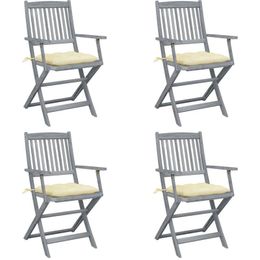 MAISONCHIC 4er Set Gartenstühle Gartensessel Klappbare Stühle für Garten Terrasse Balkon mit Kissen Massivholz Akazie DE44171