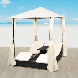 MAISONCHIC Doppel-Gartenliege Sonnenliege Relaxliege für Garten, Balkon und Terrrasse mit Vorhang Poly Rattan Schwarz DE46493