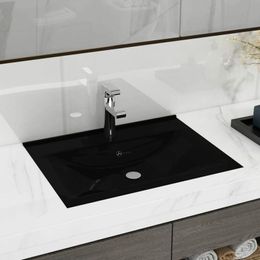 MAISONCHIC Luxus-Waschbecken Aufsatzwaschtisch Waschschale für Badezimmer Keramik Rechteckig Schwarz mit Hahnloch 60x46 cm DE16819