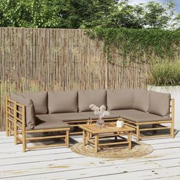 MAISONCHIC - 7-tlg. Garten-Lounge-Set Gartenmöbel Set Sitzgruppe Essgruppe mit Taupe Kissen Bambus DE74656