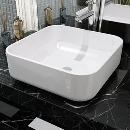 MAISONCHIC Waschbecken Aufsatzwaschtisch Waschschale für Badezimmer Quadratisch Keramik Weiß 38 x 38 x 13,5 cm DE63515