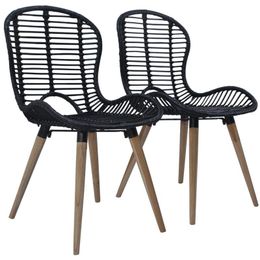 MAISONCHIC 2er Set Esszimmerstühle Wohnzimmerstühle Stühle für Esszimmer Wohnzimmer & Schlafzimmer Natur Rattan Schwarz DE54223