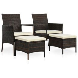 MAISONCHIC 2-Sitzer-Gartensofa Loungesofa Sitzgruppe mit Tisch & Hocker Poly Rattan Braun DE13397