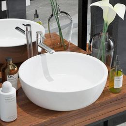 MAISONCHIC Waschbecken Aufsatzwaschtisch Waschschale für Badezimmer Rund Keramik Weiß 42 x 12 cm DE63049