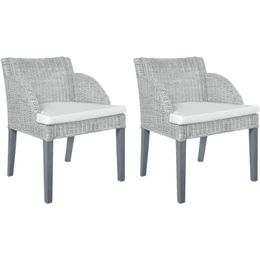 MAISONCHIC 2er Set Esszimmerstühle mit Kissen Wohnzimmerstühle Stühle für Esszimmer Wohnzimmer & Schlafzimmer Grau Natur Rattan DE75130