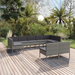MAISONCHIC - 9-tlg. Garten-Lounge-Set Gartenmöbel Set Sitzgruppe Essgruppe mit Auflagen Poly Rattan Grau DE73806