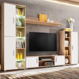 MAISONCHIC TV-Wohnwand mit LED-Leuchten TV-Lowboard für Wohnzimmer tv Schrank TV-Möbel Sonoma Eiche und Weiß DE48019