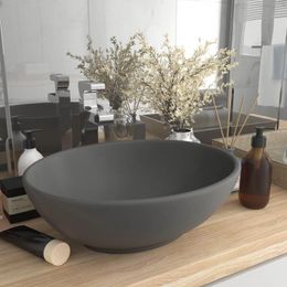 MAISONCHIC Luxuriöses Ovales Waschbecken Aufsatzwaschtisch Waschschale für Badezimmer Matt Dunkelgrau 40x33 cm Keramik DE79856