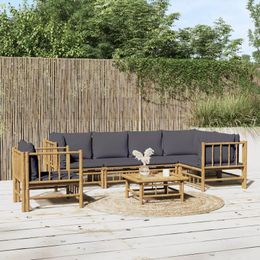 MAISONCHIC - 7-tlg. Garten-Lounge-Set Gartenmöbel Set Sitzgruppe Essgruppe mit Dunkelgrauen Kissen Bambus DE35325