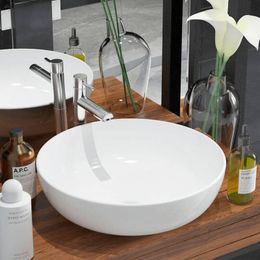 MAISONCHIC Waschbecken Aufsatzwaschtisch Waschschale für Badezimmer Rund Keramik Weiß 41,5 x 13,5 cm DE42654