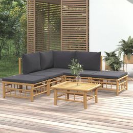 MAISONCHIC 6-tlg. Garten-Lounge-Set Gartenmöbel Set Sitzgruppe Essgruppe mit Dunkelgrauen Kissen Bambus DE36794