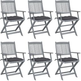 MAISONCHIC - 6er Set Gartenstühle Gartensessel Klappbare Stühle für Garten Terrasse Balkon mit Kissen Massivholz Akazie DE89319