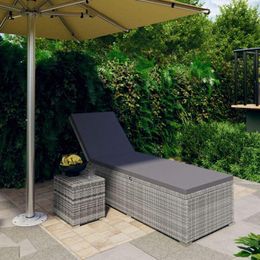 MAISONCHIC - Gartenliege Sonnenliege Relaxliege für Garten, Balkon und Terrrasse mit Auflage und Teetisch Poly Rattan Grau DE67012