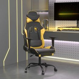 MAISONCHIC Gaming-Stuhl mit Massage & Fußstütze Schreibtischstuhl Chefsessel Schwarz Golden Kunstleder DE70323