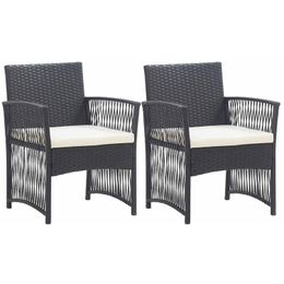 MAISONCHIC 2er Set Gartensessel Gartenstühle Armlehnstühle für Garten Terrasse Balkon Schwarz Poly Rattan DE64071