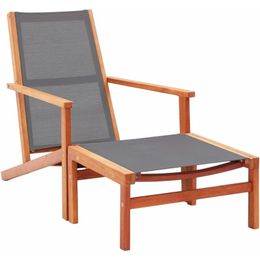MAISONCHIC Gartenstuhl Gartensessel Stuhl für Garten Terrasse Balkon mit Fußablage Grau Eukalyptus Massivholz Textilene DE36185