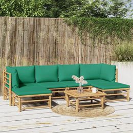 MAISONCHIC - 7-tlg. Garten-Lounge-Set Gartenmöbel Set Sitzgruppe Essgruppe mit Grünen Kissen Bambus DE43829