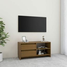 MAISONCHIC TV-Lowboard für Wohnzimmer tv Schrank TV-Möbel Honigbraun 80x31x39 cm Massivholz Kiefer DE52620