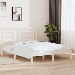 MAISONCHIC - Massivholzbett Doppelbett Bett für Schlafzimmer Weiß Kiefer 160x200 cm DE71961 - Weiß