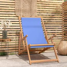 MAISONCHIC Strandstuhl Liegestuhl Klappbar Gartenliege für Garten, Balkon und Terrrasse Massivholz Teak Blau DE65334