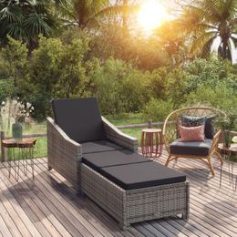 MAISONCHIC Gartenliege Sonnenliege Relaxliege für Garten, Balkon und Terrrasse mit Dunkelgrauer Auflage Poly Rattan Grau DE35180