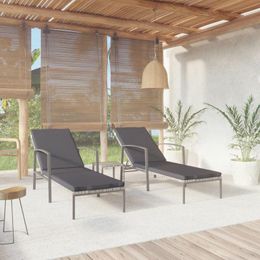 MAISONCHIC 2er Set Gartenliegen Sonnenliegen Relaxliegen für Garten, Balkon und Terrrasse mit Tisch Poly Rattan Grau DE56595