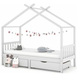 MAISONCHIC Kinderbett mit Schublade Bettgestell Einzelbett Bett für Schlafzimmer Weiß Massivholz Kiefer 90x200 cm DE84067 - Weiß