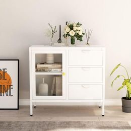 MAISONCHIC Sideboard Kommode für Wohnzimmer Küche Weiß 75x35x70 cm Stahl und Hartglas DE96950