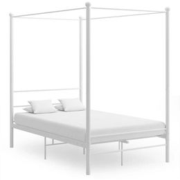 MAISONCHIC Himmelbett Doppelbett Bett für Schlafzimmer Weiß Metall 120x200 cm DE95134