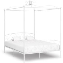 MAISONCHIC Himmelbett-Gestell Doppelbett Bett für Schlafzimmer Weiß Metall 180 x 200 cm DE17763