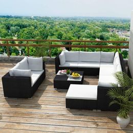 MAISONCHIC 10-tlg. Gartenmöbel Set Sitzgruppe Essgruppe mit Auflagen Poly Rattan Schwarz DE29120