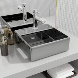 MAISONCHIC Waschbecken Aufsatzwaschtisch Waschschale für Badezimmer mit Wasserhahnloch 38x30x11,5cm Keramik Silbern DE90873