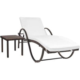 MAISONCHIC Gartenliege Sonnenliege Relaxliege für Garten, Balkon und Terrrasse mit Auflage & Tisch Poly Rattan Braun DE99839