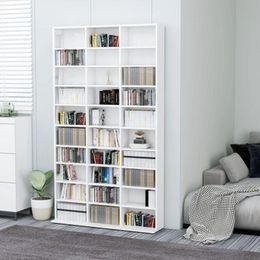 MAISONCHIC CD-Schrank CD-Regal Bücherregal Regal für Wohnzimmer Büro und Flur Hochglanz-Weiß 102x16x177,5 cm Holzwerkstoff DE66025