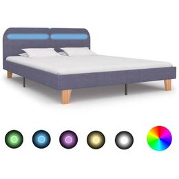 MAISONCHIC Bettgestell mit LED Doppelbett Bett für Schlafzimmer Hellgrau Stoff 160x200 cm DE46094